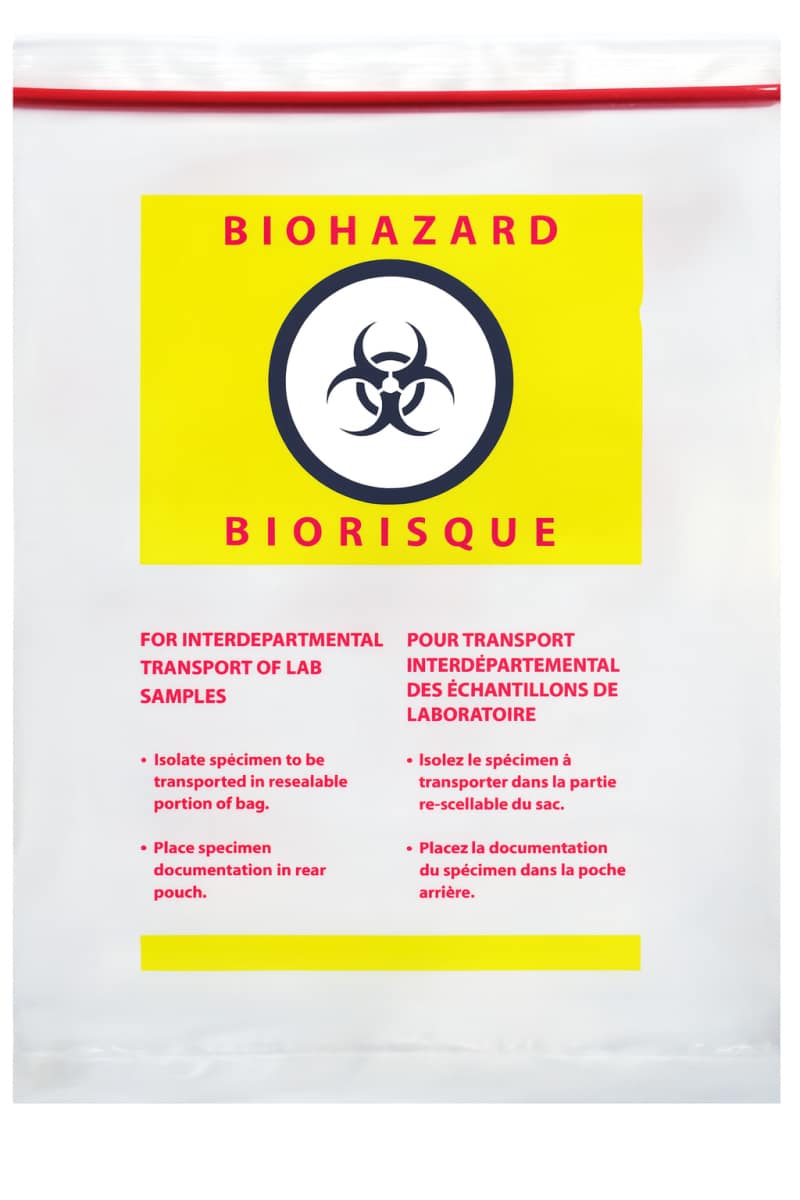 Specimen Bag 6″ x 9″ Triple Track, document pocket, Biohazard Logo ...